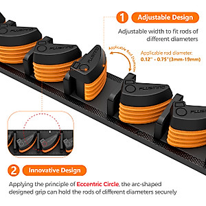 PLUSINNO V9 Vertical Fishing Rod Holders, 2 Packs Wall Mounted Fishing Pole Holders, Fishing Rod Racks Hold Up to 18 Rods or Combos, Fishing Pole Holders for Garage, Fits Most Rods of Diameter 3-19mm