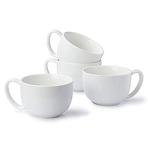 Sweese Porcelain 22oz Large Coffee Mugs Set of 4 - Soup Mug with Handles - Perfect for Hot Chocolate - Microwave Safe - White