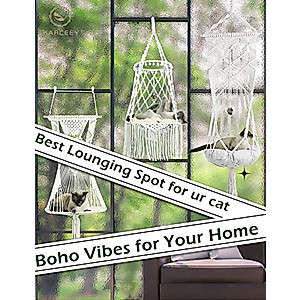 KARCEEY Hanging Cat Hammock Bed,9 Pcs Macrame Cat Swing Bed,Macrame Hanging Cat Bed, with 2 Catnip Mat Bed