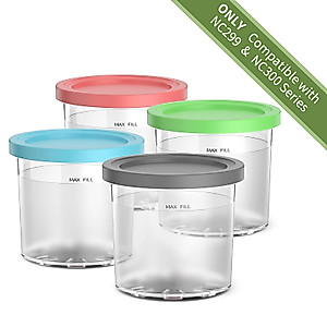 Containers Replacement for Ninja Creami Deluxe Pints and Lids - 4 Pack,16oz Creamy Ice Cream Cups Jars Canisters Set Compatible with NC299AMZ & NC300s Series Ice Cream Maker-Airtight Dishwasher Safe