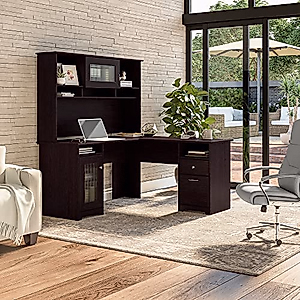 Bush Furniture Cabot Desk with Hutch | Corner with Storage for Home Office | L Shaped Computer, 60W, Espresso Oak