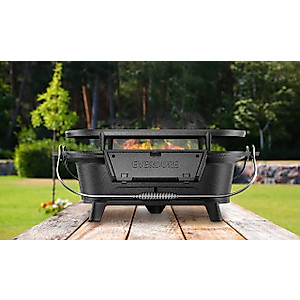 Everdure Oval Cast Iron Grill & Cover – Outdoor, Portable Charcoal Grill and Tabletop Cast Iron Skillet - 100% Cast Iron, Enameled, Durable, Small Charcoal Grill, Camping Stove, Hibachi Grill