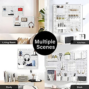 LANSI 4Pcs Peg Board, Pegboard Wall Organizer Panels, White Pegboard Wall Mount, ABS Pegboard for Craft Room Garage Kitchen Workshop, ABS Peg Boards Easy Installation (White)