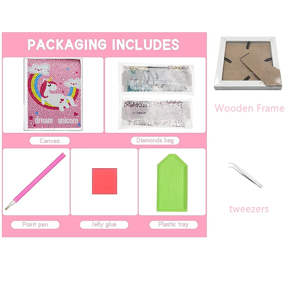 5D Diamond Painting Kits for Kids Wooden Frame Diamond Arts and Crafts for Kids Mosaic Gem Stickers by Number Kits DIY Painting Arts Crafts Gift for Ages6-8-10-12 (Unicorn)Gift for Children's Day