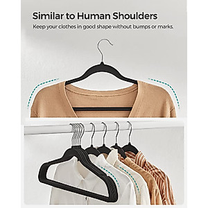 SONGMICS Rubber-Coated Plastic Hangers, 50 Pack Non-Slip Coat Hangers, Space-Saving Slim Clothes Hangers, 360 Degree Swivel Hooks, Shoulder Notches, Black UCRP008B05