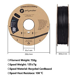 Polymaker Tough PC Filament 1.75mm, Black Polycarbonate Filament 1.75mm 750g Cardboard Spool - PolyMax PC Filament 3D Printer Polycarbonate Filament PC, Tough & High Heat Resistant Black PC Filament