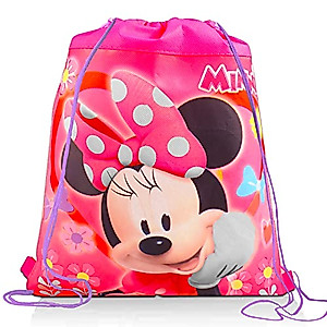 Disney Minnie Mouse Plush Backpack Set - Bundle with Minnie Travel Bag, Drawstring Bag, Stickers and More (Minnie Shoulder Bag for Toddler Girls)