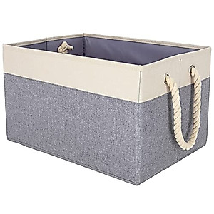 SAM AND MABEL Storage Baskets for Organizing - 16.5"(L) x 11.8"(W) x 9.8"(H) Large Rectangular Storage Bin for Shelves, Fabric Folding Collapsible Organizer for Closet Home Decor (Lite Cream and Gray - Single Pack)