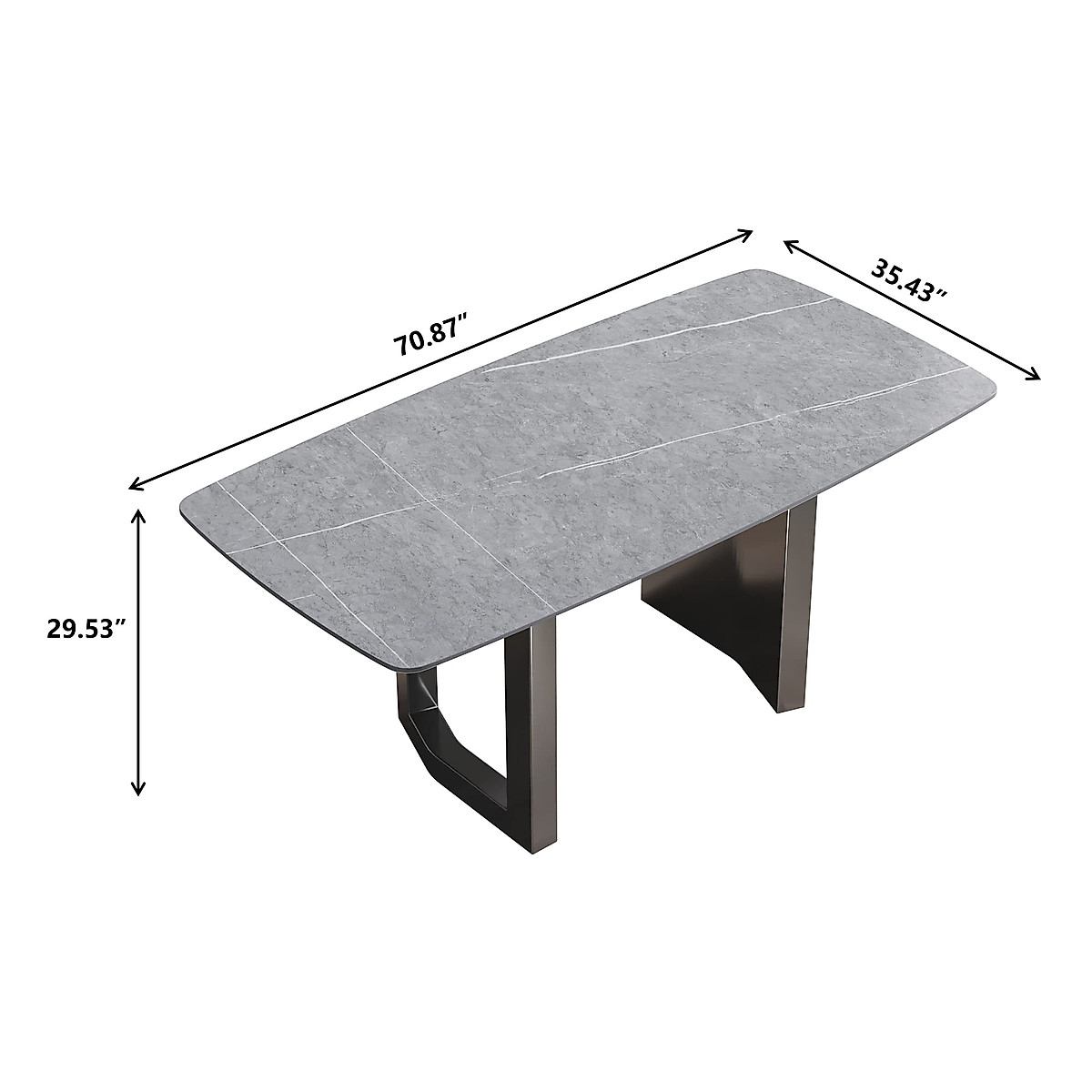 Voohek, 6-10 Kitchen Dining Table, with Artificial Marble Stone Top, Metal Leg, for Living Room, 6-8 People (No Chairs), Gray