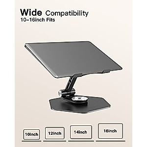SOJUNER Swivel Adjustable Laptop Stand, 360° Rotating of Aluminum Laptop Stand for Desk, Laptop Riser with Mechanical Sound, Laptop Computer Stand Compatible with 10-16 inch Laptop, Gray