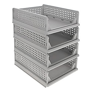 Creekview Home Emporium Stacking Drawer Organizer - 4pc Gray Plastic Stackable Drawers - Front Opening Storage Bins