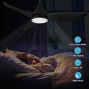 SUKACI Outdoor Ceiling Fan with Light: 35 inch Ceiling Fans with LED Lights and Remote Control - Modern Flush Mount for Living Room Bedroom Kitchen Indoor Home