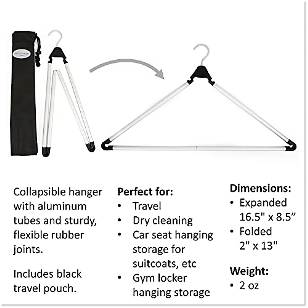 Car Seat Coat Hanger: Travel Hanger, Car Hanger, Clothes Hanger, Gym Hanger- Foldable Hanger, Folding Hanger, Collapsible Hanger, Portable Hanger (Matte Silver & Black) (1)