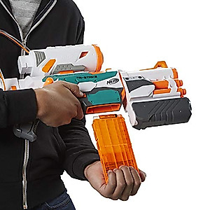 Nerf Modulus Tri-Strike Blaster, Mega Barrel, Rocket Launcher, Clip, 10 Elite Darts, 4 Mega Darts, 1 Rocket, Kids Outdoor Games (Amazon Exclusive)
