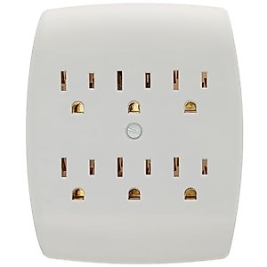 GE 54947 6-Outlet Grounded Wall Tap, White