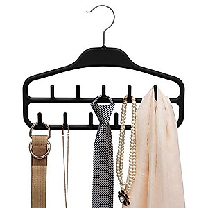 Belt Hanger Rack Holder for Closet, Sturdy Belt Organizer with 360 Degree Swivel, 11 Large Sturdy Belt Hooks, Non Slip Rubberized Belt Storage, Black