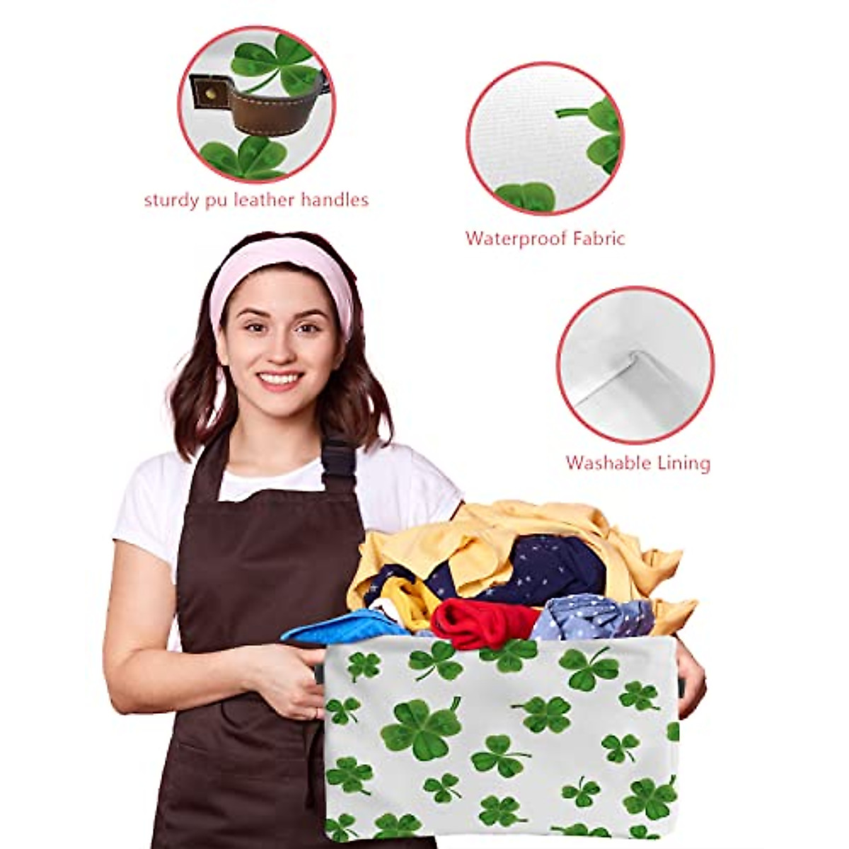 Large Capacity Storage Bins 2Pcs St. Patrick's Day Clover Pettern Storage Cubes, Collapsible Storage Baskets for Organizing for Bedroom Living Room Shelves Home 15x11x9.5 In