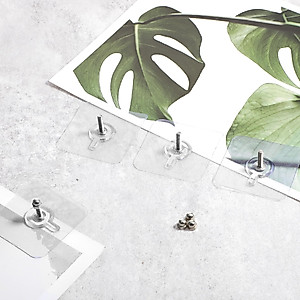 Gjinxi 20Pcs Drill Free Adhesive Hooks, Upgraded Adhesive Wall Mount Screw Hooks, Seamless Screws for Wall Mount, Picture Wall Hangers Without Nails for Kitchen, Bathroom, Home, Office