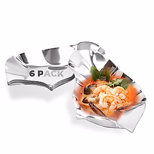 CIRAVI Stainless Steel Oyster Shells - 6 Piece Reusable Set - Flat Bottomed Shells - For Grilling or Cooking - Great for All Kinds of Seafood