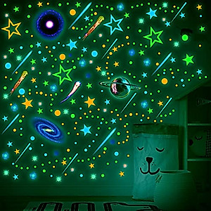 495 Pieces Glow in The Dark Stars and Moons Wall Decals for Ceiling, Removable Glowing Stars and Planets Wall Decal Sticker Glow in The Dark Galaxy Wall Decor for Kids Bedroom Living Room Nursery