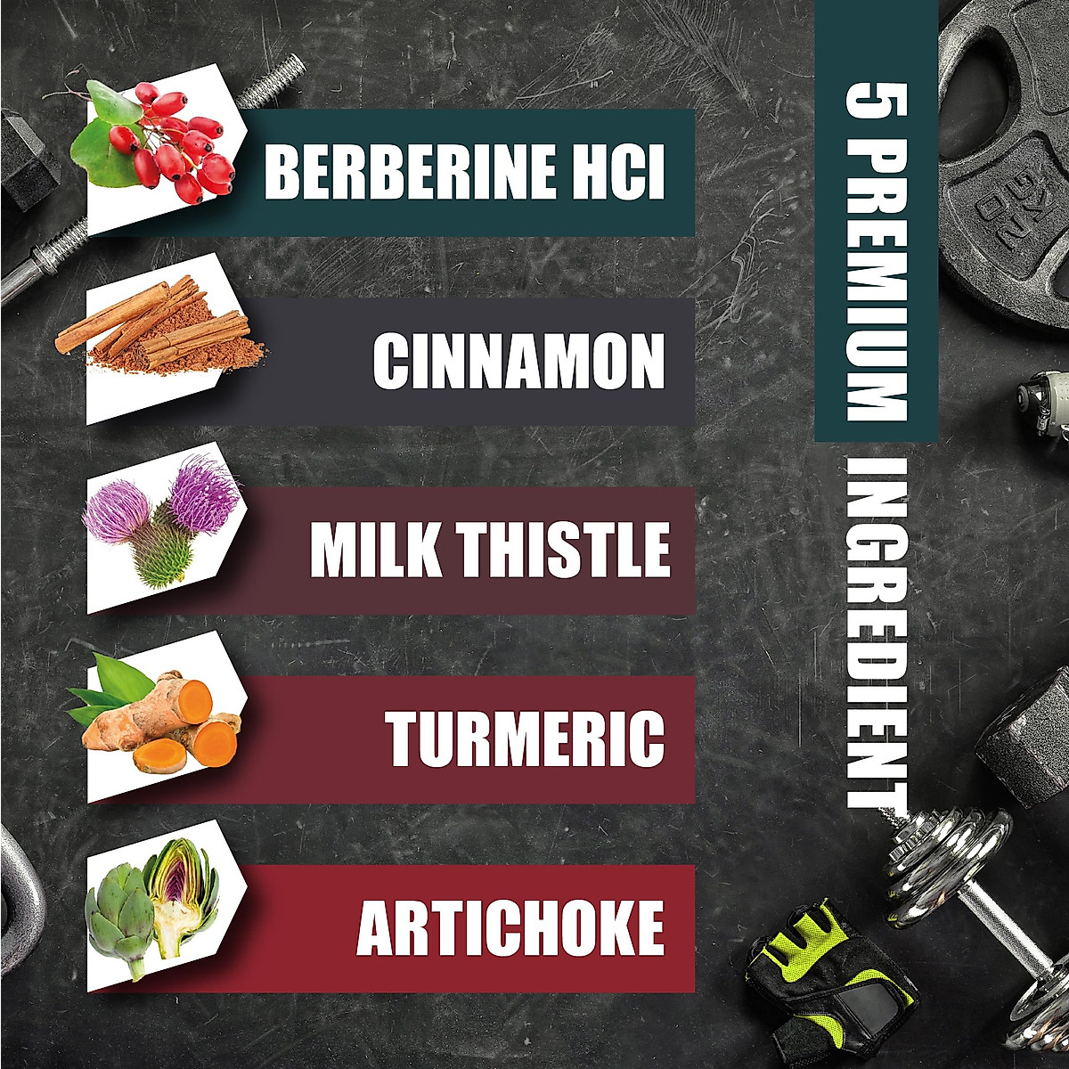 5-in-1 Berberine with Ceylon Cinnamon Milk Thistle Turmeric Artichoke - 3 Month Supply - 90 Capsules