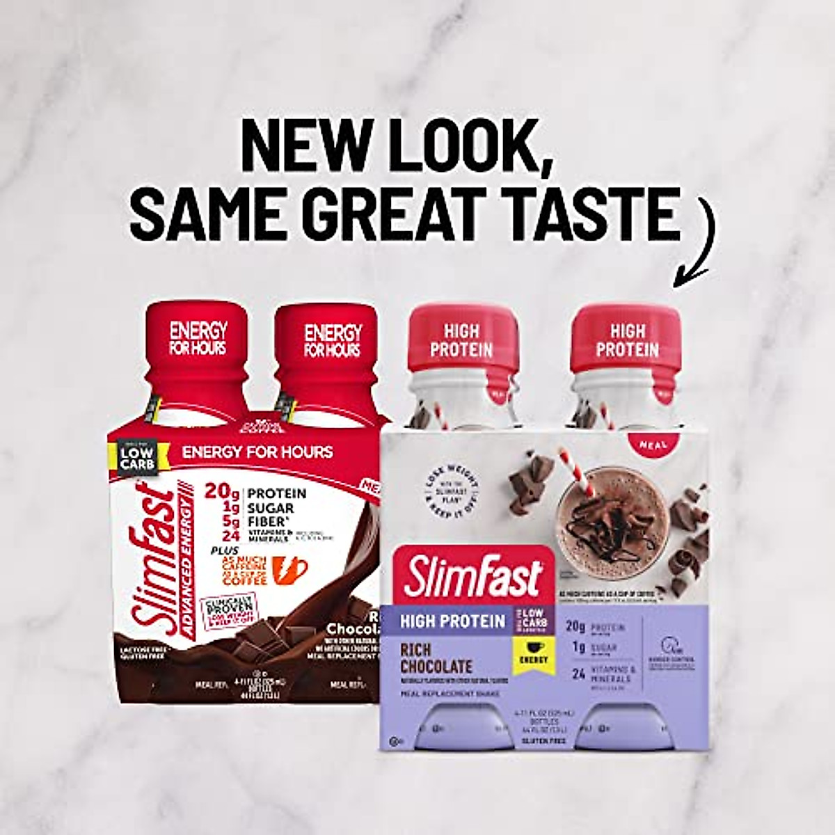 SlimFast Advanced Energy High Protein Meal Replacement Shake, Rich Chocolate, 20g of Ready to Drink Protein with Caffeine, 11 Fl. Oz Bottle, 4 Count (Pack of 3) (Packaging May Vary)