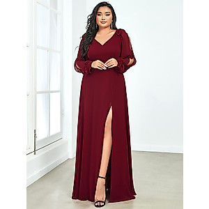 Ever-Pretty Women's Plus Size Long Side Slit Evening Party Dress Formal Dress Burgundy US20