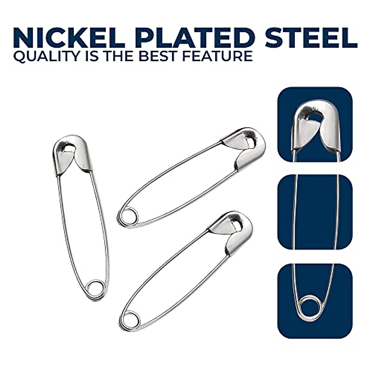 250 Pack Safety Pins by Luxurecourt, 4 Assorted Sizes of Durable, Silver Small and Large Safety Pins Bulk, Rust-Resistant Nickel Plated Steel, Sharp Edge Safety Pins for Clothes, Sewing, Arts & Craft