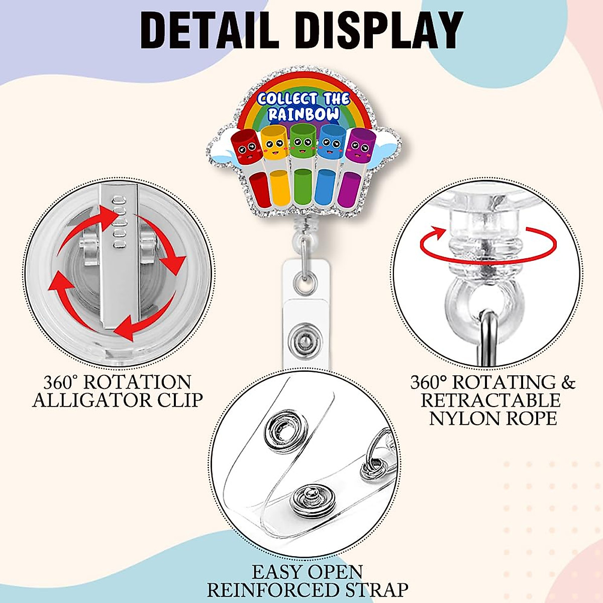 QYUVK Retractable Collect The Rainbow Badge Reel with Alligator Clip, Funny Silver Glitter Phlebotomy Tech Blood Draw Badge Holder Gift for Doctors Nurses Lab Tech Phlebotomist