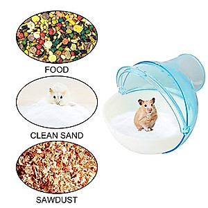 WishLotus Hamster Sand Bathroom, 3Pcs Detachable Plastic Hamster Sand Bath Container Small Pet Bathtub Extermal Toilet with Shovel and Cage Accessory for Hamster Guinea Pig Gerbil (Blue)