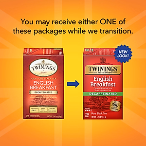 Twinings English Breakfast Decaffeinated Tea, Decaf Black Tea Bags Individually Wrapped, 20 Count Ea (Pack of 3)