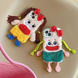 Tewwsdi DIY Braids Funny Phone Case Compatible with iPhone 15 Plus,Cute Doll Plush Furry Winter Fluffy Case,Shockproof Girls Women Kids Case for iPhone 15 Plus 6.7inch(Green Braids)