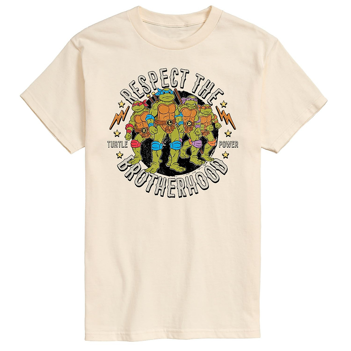 HYBRID APPAREL - Teenage Mutant Ninja Turtles - Respect The Brotherhood - Men's Short Sleeve Graphic T-Shirt - Size Small Cream