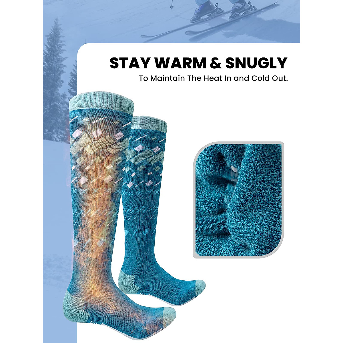 OutdoorMaster Unisex Ski Socks,Skiing and Snowboarding Socks for Men & Women with Over the Calf Design/Non-Slip Cuff