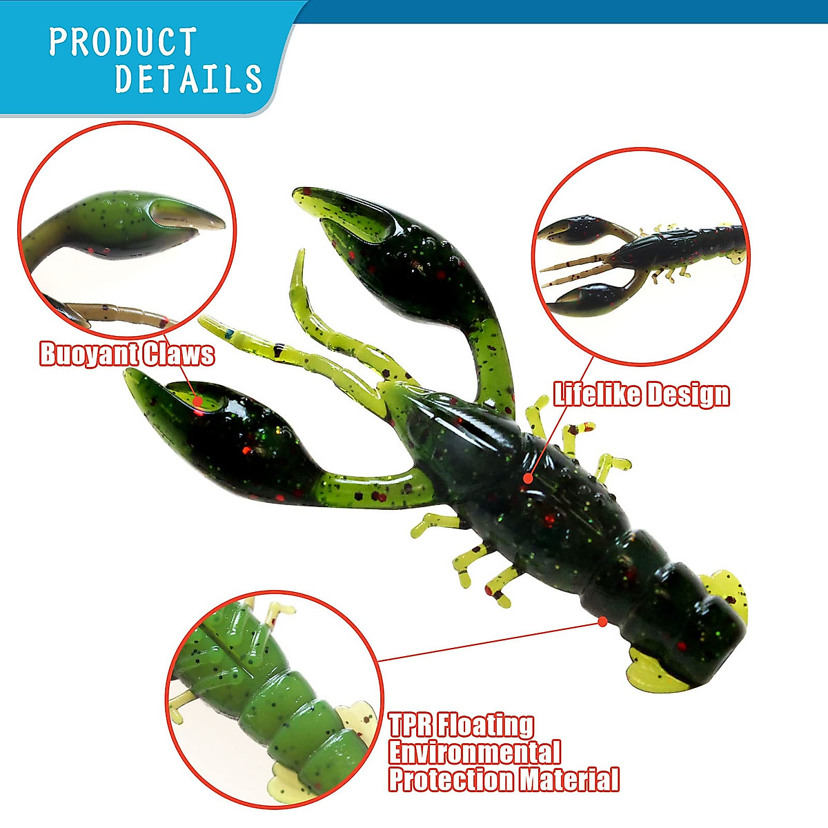 Gefischtter 40 Pcs Crawfish Lure Soft Plastic Worms Fishing Lures Bass Fishing Baits Lures Soft Crawfish Crawdad Bait Kit