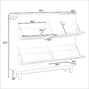 Wekity Rattan Boho Style Shoe Cabinet with 4 Flip Drawers, Modern 2-Tier Shoe Storage Organizer with Large Space, Free Standing Shoe Rack for Entrance Hallway (Black)