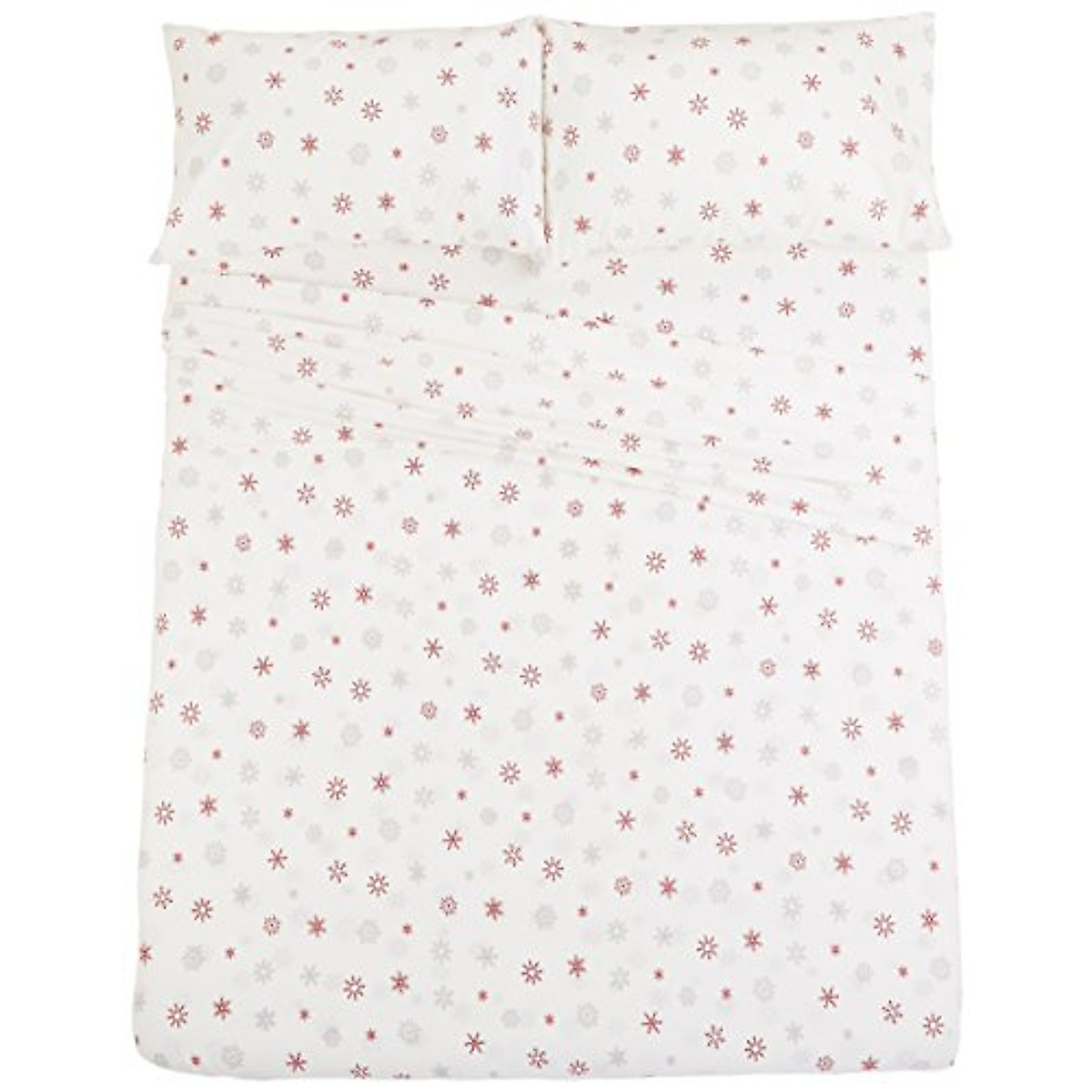 Amazon Brand – Pinzon Cotton Flannel Bed Sheet Set - Queen, Falling Snowflake Merlot