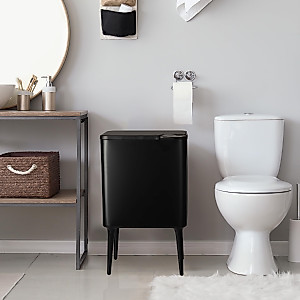 Home-Complete Trash Can - 8.7-Gallon Trash Can with Lid, Removable Legs, and 3L Recycling/Compost Bin - Odor-Resistant Kitchen Trash Cans (Black)