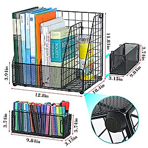 Magazine Holder Rack, Vertical Desk File Organizer,Metal Mesh Folder Binder Holder with 3 Adjustable File Compartments 2 Pen Organizers, Paper File Rack Home Office Desk Organizers and Accessorie