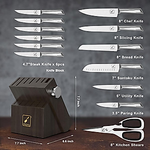 Knife Sets for Kitchen with Block imarku G14 Japanese Knife Set Stainless Steel Kitchen with Block 14pcs, Built-in Sharpener, Sharp Knife Block Set with Non-slip Ergonomic Handles - Dishwasher Safe