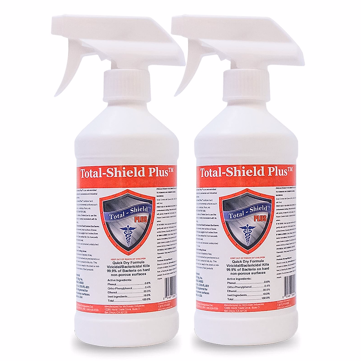 Total-Shield Plus Multi-Purpose Disinfectant Spray, 24 Hour Antibacterial, Lemon Scented, (2 Pack) 16 fl oz