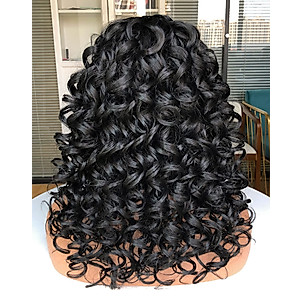 Annivia Curly Wig with Bangs for Black Women Black Kinky Long Curly Wig Synthetic Hair Daily Use Cosplay 17 Inch