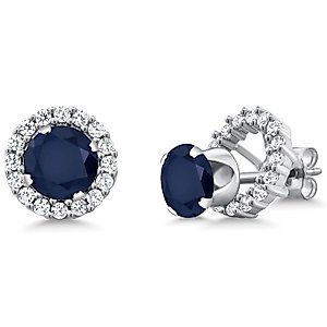 Gem Stone King 925 Sterling Silver Round 6MM Gemstone Birthstone Removable Jacket Stud Halo Earrings for Women