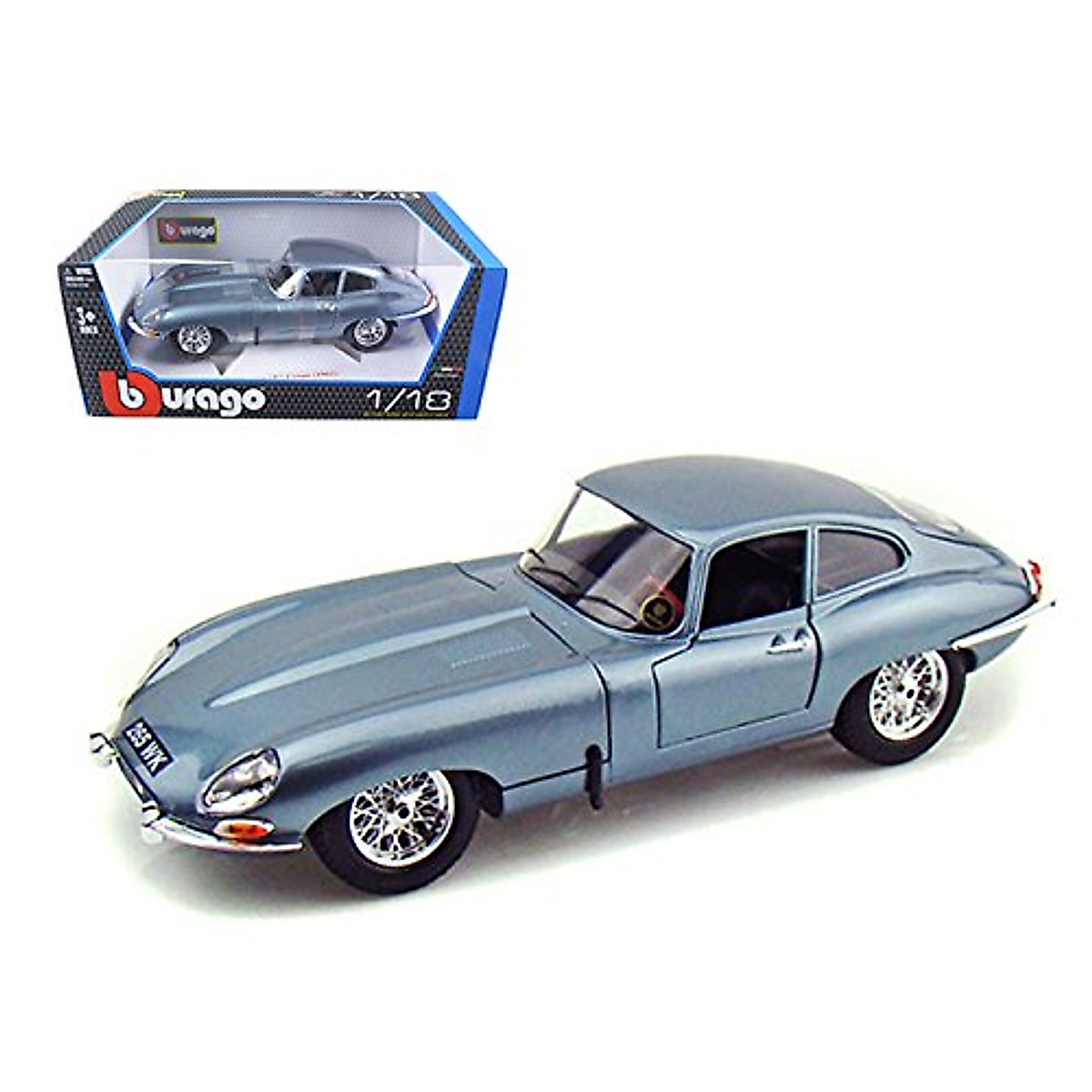 1961 Jaguar E Type Coupe Blue 1/18 Model Car by Bburago