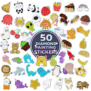50 Kawaii Diamond Painting Stickers - Kids Diamond Painting Kits for Kids with Holographic Diamond Art Stickers - Diamond Art For Kids Gem Art Kits for Kids - Diamond Painting for Kids Gem Painting
