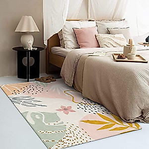 Lahome Pink Washable Living Room Area Rug - 3x5 Small Rugs for Bedroom Non-Slip Throw Soft Nursery Kids Room Low-Plie Boho Botanical Print Capet for Kitchen Entryway Office Bath Laundry Dining Room