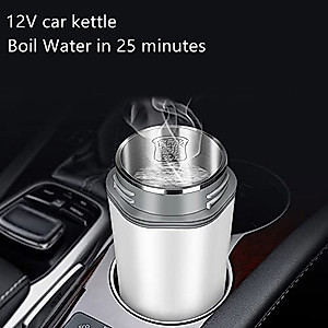 WTJMOV 12V Car Electric Kettle, Travel Portable Electric Tea Coffee Kettle Fast Water Boiler & Heater Automatic Shut-Off (White)