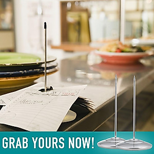 Restaurant Receipt Holder, Stainless Steel Check Spindle with 3.2 Inch Round Base, Desk Straight Rod 6.3 Inch Long for Bill Fork Stick and Paper Memo Holder Spike, 2 Pcs