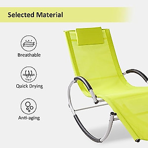 TRY & DO Zero Gravity Rocking Chair Outdoor Chaise Lounge Chair Recliner Rocker with Detachable Pillow & Durable Weather-Fighting Fabric for Patio Deck Pool, Green