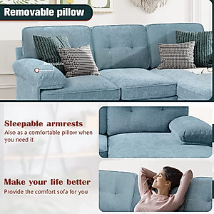 LEISLAND 79" Modern Sectional Sofa Couch for Living Room, Small Couches for Small Spaces, Chenille L Shaped Sofas with Solid Wood Frame, Detachable Cover, Attached Armrest(Light Blue)